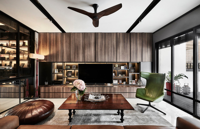 Tour a Singapore Terrace House Made Cosy With the Use of Walnut | Houzz