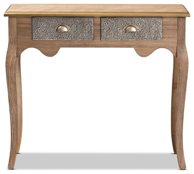 Cressa French Wood and Metal 2-Drawer Console Table, Rustic Brown ...