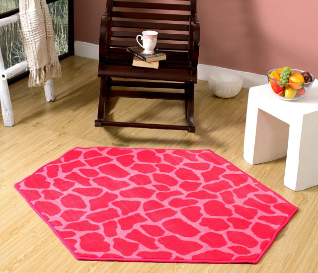Giraffe Girly Giraffe Area Rug for Dining Room, Made In USA, 5' Hexagon ...