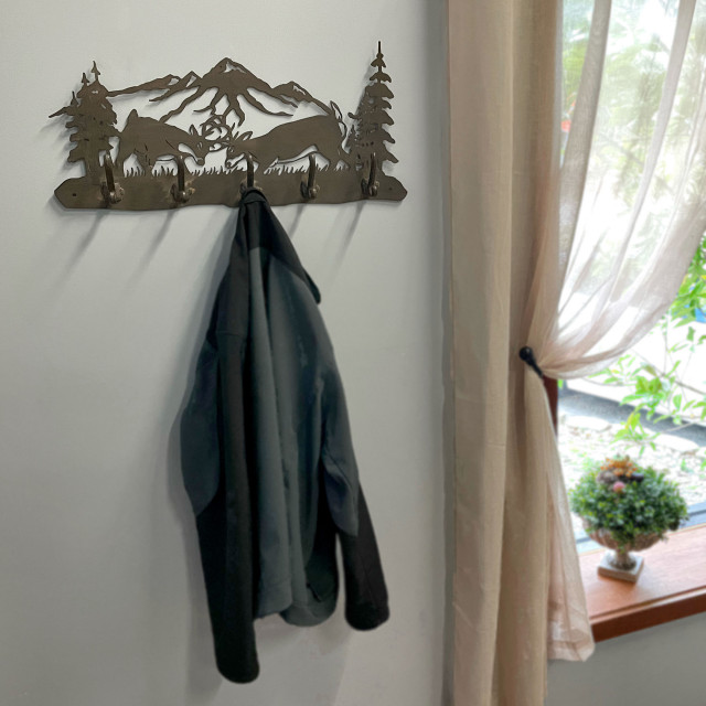 Brown Laser Cut Metal Deer Hook Rack Decorative Wall Mounted Key And ...