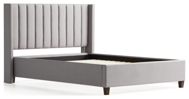 Modern Full Platform Bed, Wingback Headboard With Vertical Channel ...