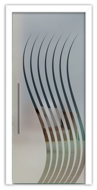 Frameless Glass Pocket Sliding Door With Frosted Design, 26"x84 ...