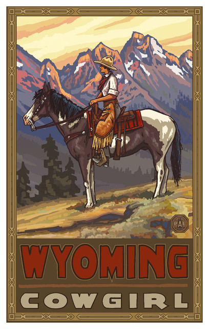 by Artist Paul A. Lanquist Wyoming Cowgirl Lady Ranch Art Print, 24"x36 ...