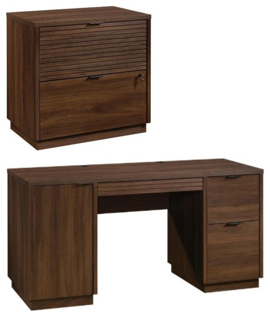 Home Square 2-Piece Set with Computer Desk & 2 Drawer Wooden Lateral ...