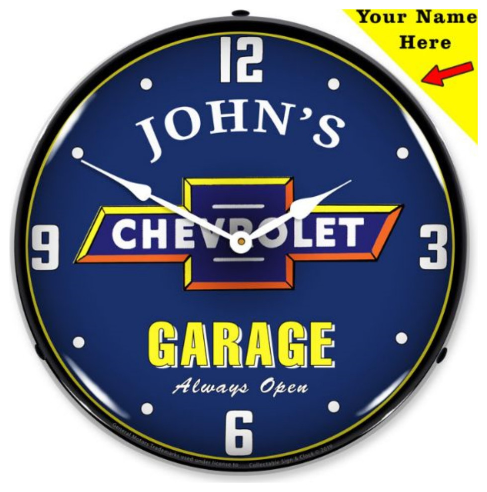 GM1906699 Add Your Name Chevrolet Garage Clock - Contemporary - Wall ...