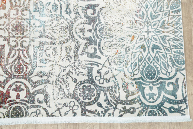 Heat-Set Vintage-Style Damask Border Distressed Area Rug, 9 X 12 Ft ...