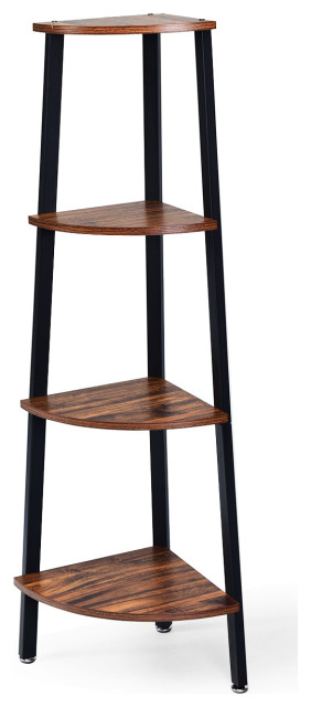 Costway 4-Tier Corner Shelf Metal Storage Rack Domestic Bookcase ...