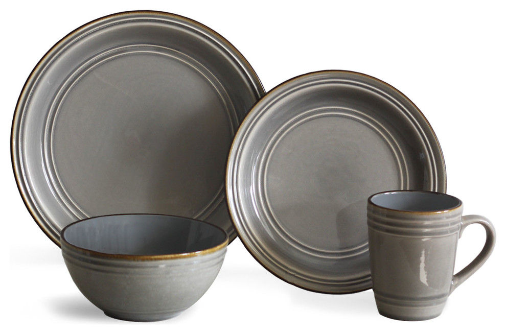 Artemis Grey 16 Piece Dinnerware Set - Transitional - Dinnerware Sets ...