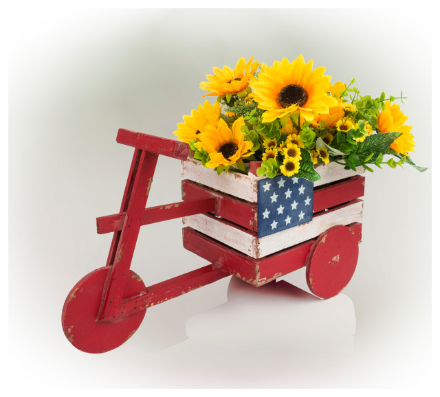 American Flag Tricycle Wood Planter - Farmhouse - Outdoor Pots And ...