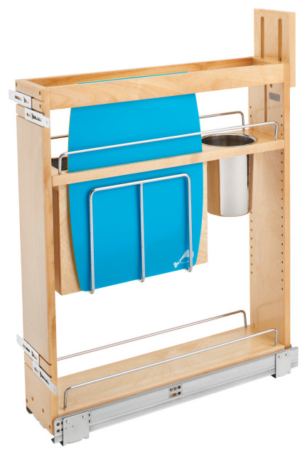 Wood Base Cabinet Knife Block Pull Out Organizer With Soft Close, 6 ...