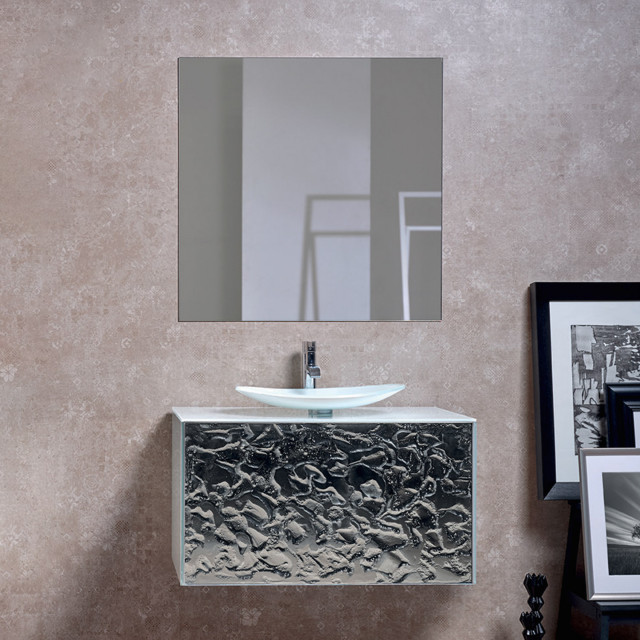 Luxury Crystal Wave Mirror Single Vanity 30", Gray - Contemporary ...