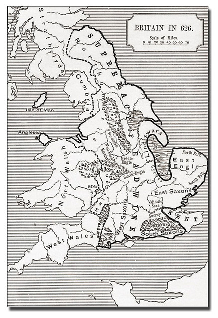 'Map of Britain, 626' Canvas Art, 14" x 19" - Traditional - Prints And ...