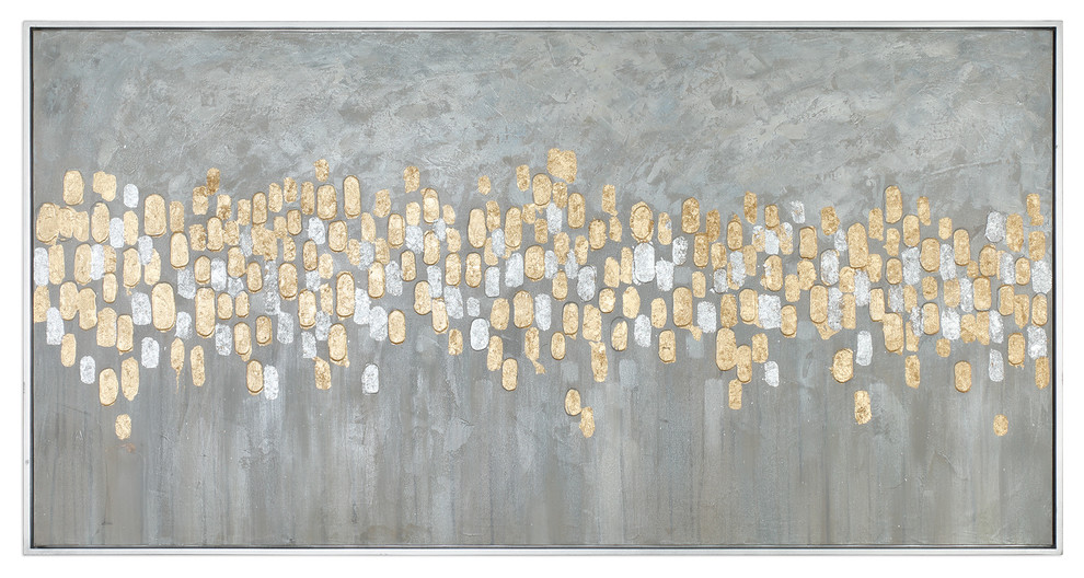 Luxe Metallic Gold Silver Dots Abstract Painting, 61" Long Wall Art ...