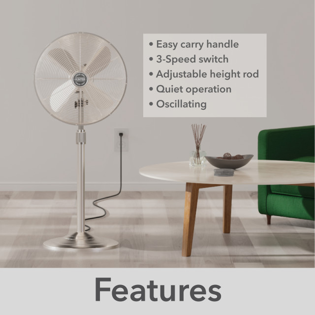 Hunter Classic Brushed Nickel 4-Blade Oscillating 3-speed Standing Fan ...