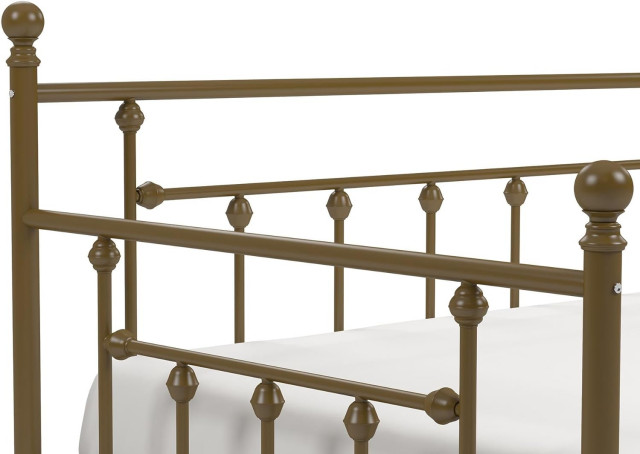 Gold Metal Twin Daybed with Trundle, Slatted Headboard, Armrest ...