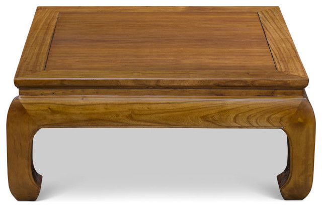 Walnut Finish Elmwood Chinese Ming Square Coffee Table - Asian ...