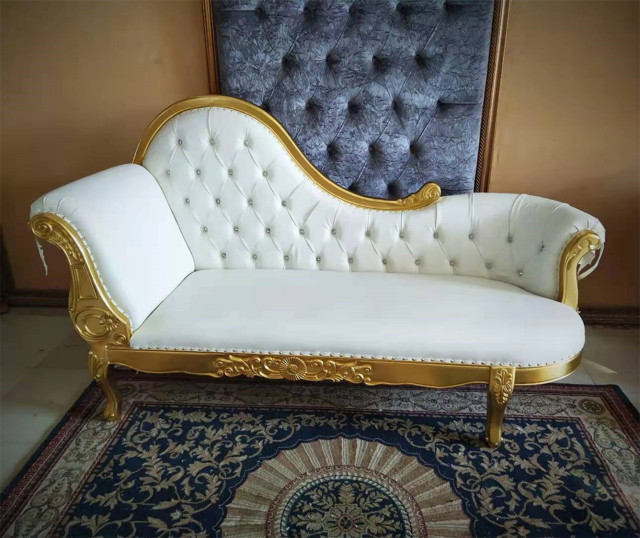 Infinity Gold and White Tufted Chaise - Victorian - Indoor Chaise ...