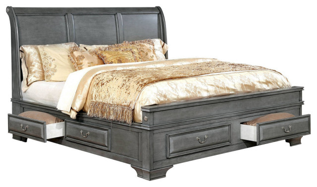 Transitional California King Wooden Bed With Multiple Bottom Drawers ...