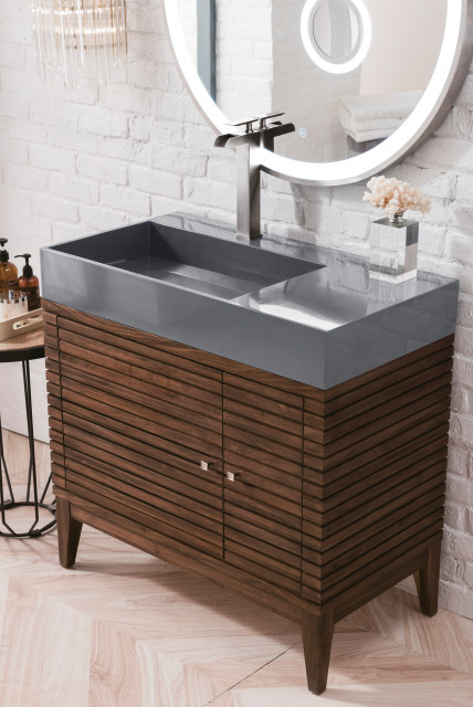 Linear 36" Single Vanity, Mid Century Walnut W/ Dusk Grey Glossy ...