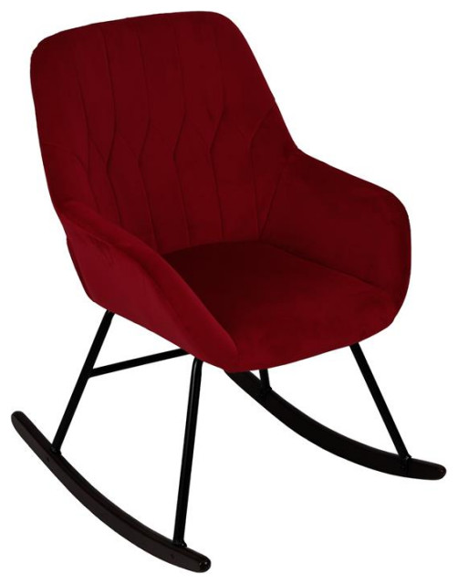 LuxenHome Upholstered Red Velvet Rocking Chair - Contemporary - Rocking ...