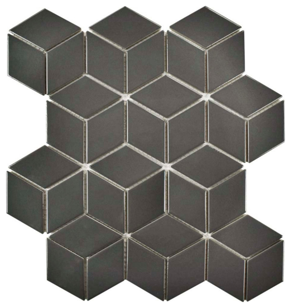 Metro Rhombus Mosaic Floor and Wall Tile, Glossy Grey, Sample ...