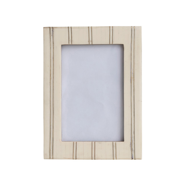 Resin Photo Frame with Pinstripe Design, Cream and Gold - Transitional ...