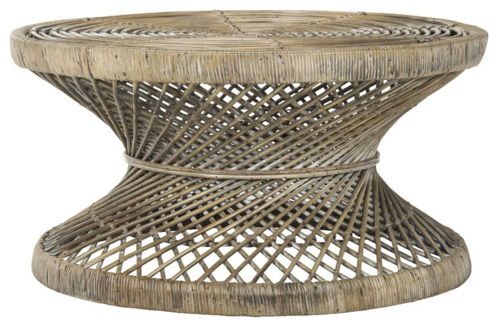 Elsie Large Bowed Coffee Table Gray Whitewash Tropical Coffee