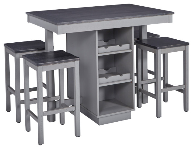 Pepper Square Counter Table W/4 Stools in Gray Flannel - Farmhouse ...
