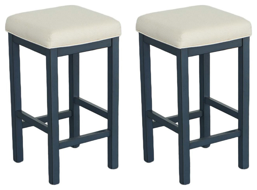 Irish Pub Set of 2 Upholstered Counter Stools In Denim Blue ...
