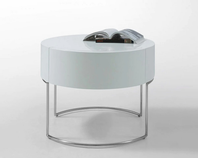Cain Modern White Lacquer Round Nightstand - Contemporary - Nightstands ...