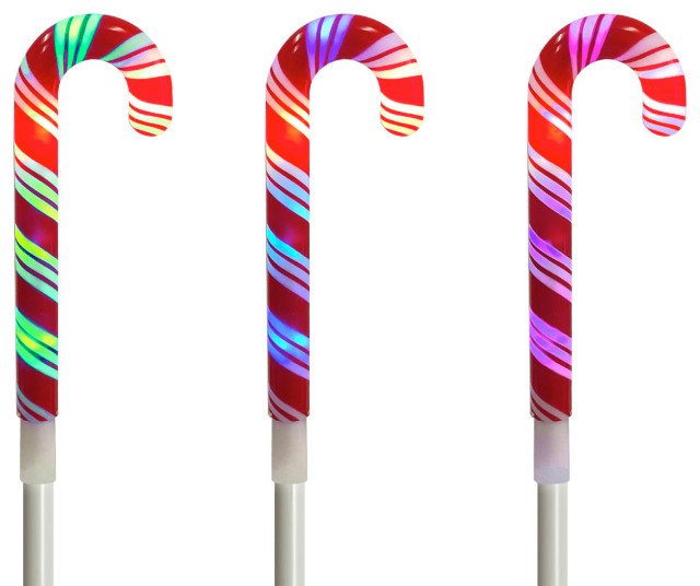 Set of 3 Color Changing LED Candy Cane Christmas Pathway Markers 11 ...