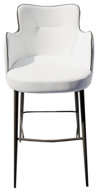 Lavanda Counter Stool, White Leather With Dove Gray Piping - Midcentury ...