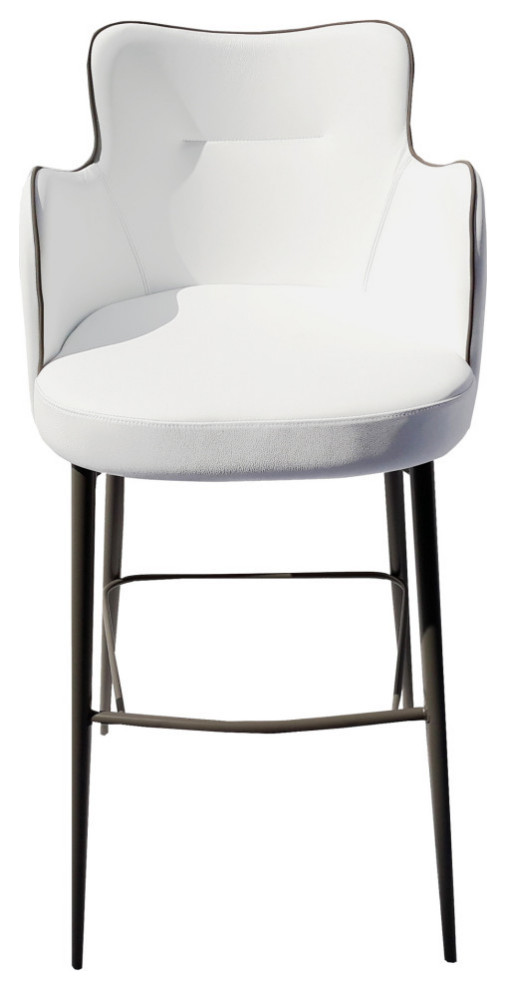 Lavanda Counter Stool, White Leather With Dove Gray Piping - Midcentury ...