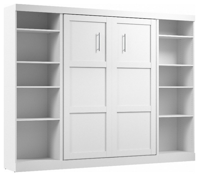 Bestar Pur Full Murphy Bed with 2 Shelving Units (109W) in White, Full ...