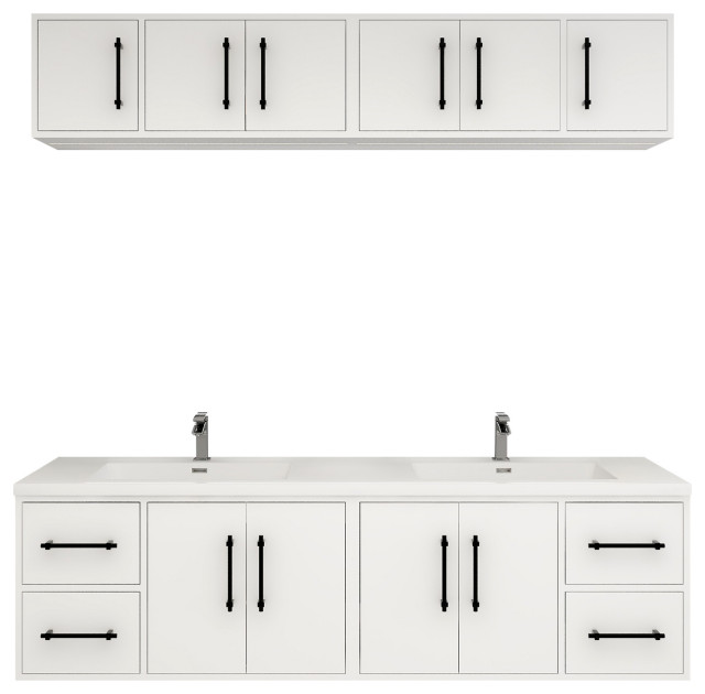 Victoria 72" Double Sink Solid Wood Vanity, Overhead Cabinet - Modern ...
