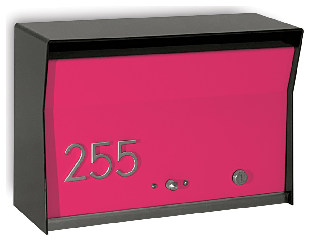 RetroBox Locking Modern Wall Mounted Mailbox, in Black and Pink ...