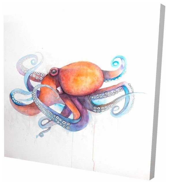 Colorful Octopus Profile Print On Wrapped Canvas, 36"x36" - Beach Style ...