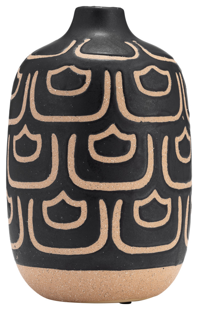 Ceramic 10" Decorative Vase, Black/Tan, 6x6x10 inches - Contemporary ...