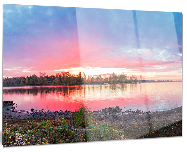 "Beautiful Fall Sunrise Over River" Metal Wall Art, 40"x30" - Rustic ...