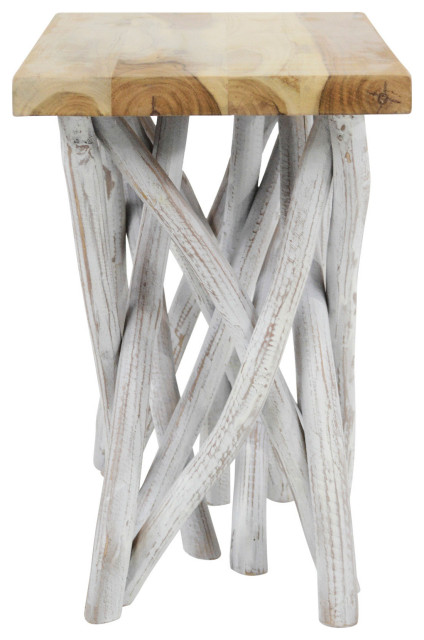 East at Main Solid Teak Wood Stump Side Table - Beach Style - Side ...