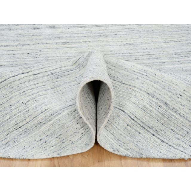 Ivory, Plain Modern Striped Design, Soft Wool Hand Loomed Round Rug, 8 ...