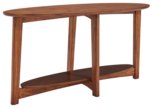 Mid Century Console Table, Oval Design With Floating Open Shelf, Warm ...