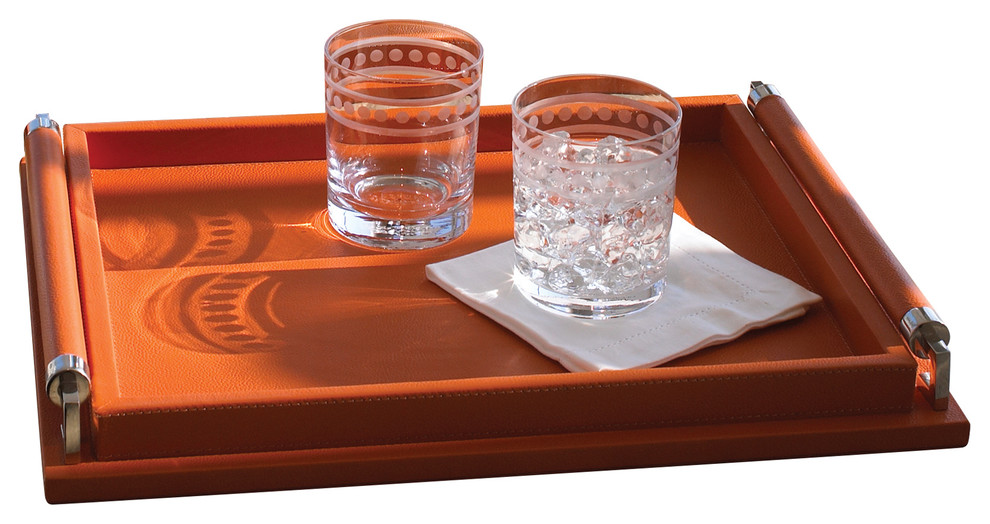 Wrapped Handle Tray, Leather, Small - Contemporary - Serving Trays - by ...