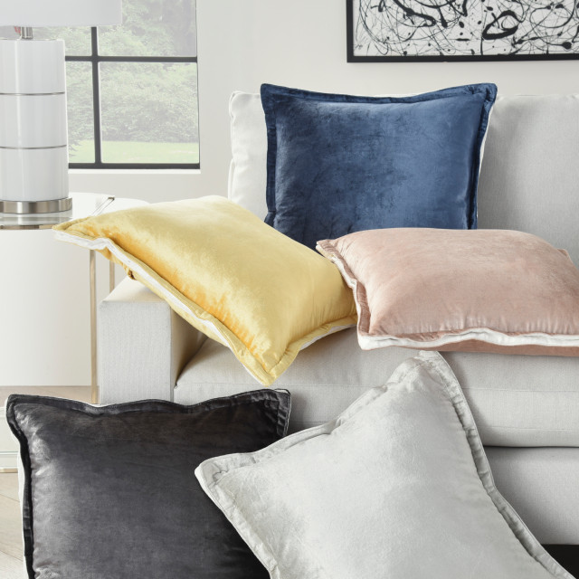 Nourison Home 20"x20" Sofia Solid Velvet Flange Mustard Throw Pillows ...