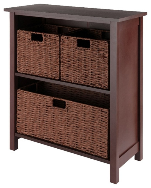 Winsome Milan 4-Pc Storage Shelf with 3 Foldable Woven Baskets Walnut ...