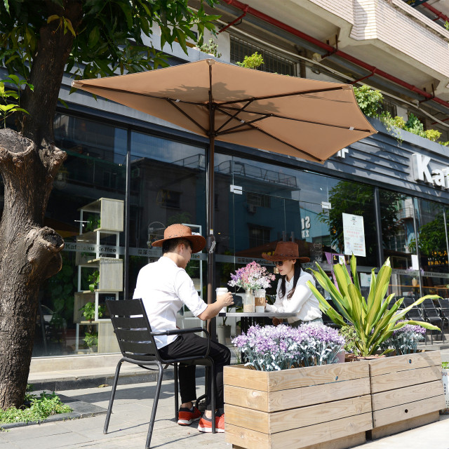 9' Half Round Patio Umbrella, Easy Crank Compact Semicircle Outdoor ...