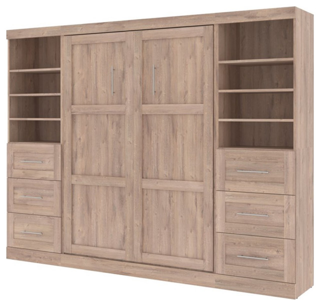 Bestar Pur Full Murphy Bed and 2 Shelving Units w/Drawers (109W) in ...