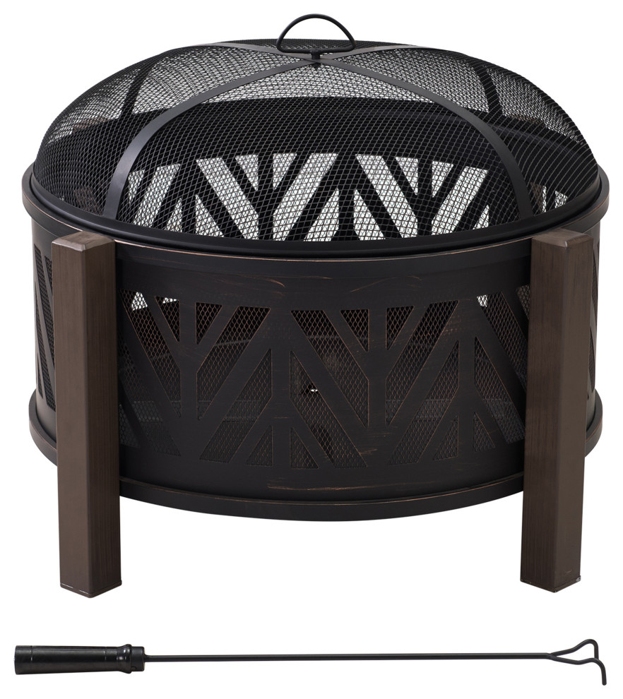 Sunjoy Outdoor 31" Black Steel Wood-Burning Fire Pit for Outside ...