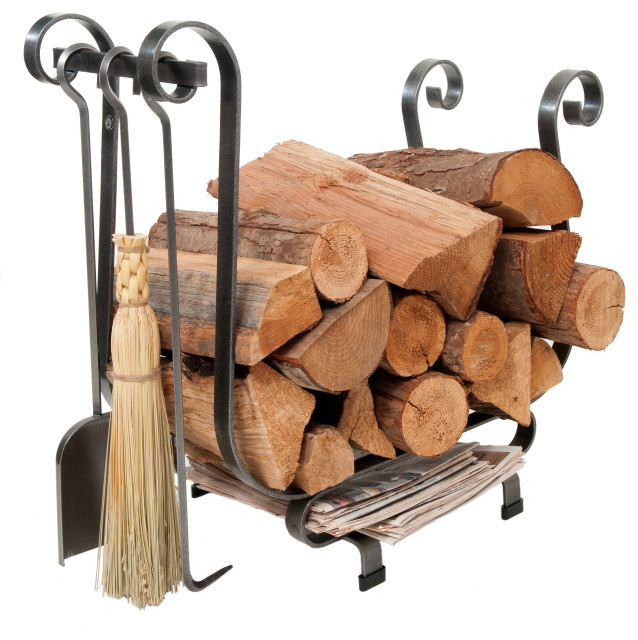 Handcrafted Sleigh Log Rack with Tools Hammered Steel - Midcentury ...