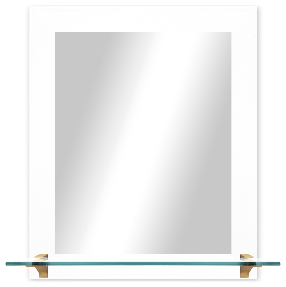 Wall Mirror With Tempered Glass Shelf and Decorative Brackets, 21.5x25 ...